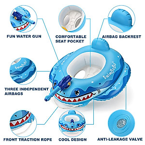 Swimbobo Toddler Pool Float Kids Inflatable Swim Seat Boat Ship Pool Toys for Toddlers and Children(Shark with Squirt Gun)