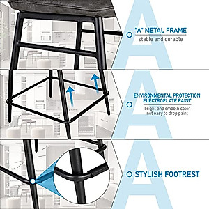 ALPHA HOME Bar Stools Set of 2, Counter Stools with High Back, Modern Upholstered Cushion Barstools Chair with Metal Frame for Kitchen Dining Cafe Indoor, 24 Inch, Dark Grey, 2PCS
