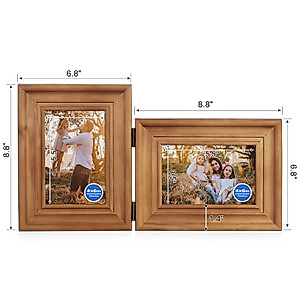 Tamolus 4x6 Double Hinged Picture Frame Folding Photo Frame Vertical and Horizontal in Distressed Farmhouse Wood Grain Pine Wood with Real Glass for Tabletop X5-MU-SH46