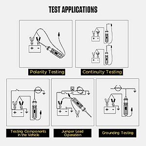 Power Circuit Probe Tester Polarity Identify Electrical Tester 6V-24V DC Short&Open Circuit Tester Automotive with 13FT Long Test Lead,LED Test Light,Buzzer,High-sensitive Test Pen,Overload Protection