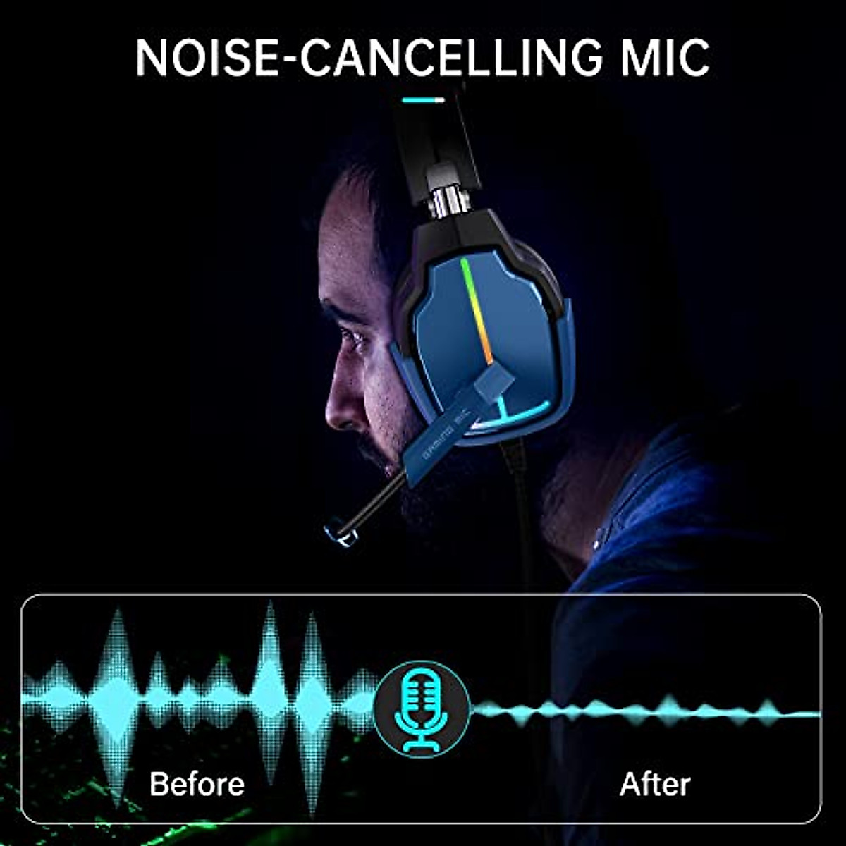 Tatybo Gaming Headset for PS4 PS5 Xbox One PC Switch Mobile with Noise Canceling Mic, Gaming Headphones with Deep Bass Stereo Sound
