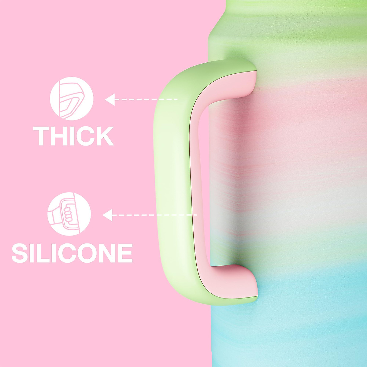 ENCOOL 50 oz Tumbler with Handle and Straw, 100% Leak-Proof Insulated Cup Large Water Bottle with 2-in-1 Lid, Reusable Stainless Steel Travel Mug Water Jug, Non-slip Base, BPA-Free （Fairy）