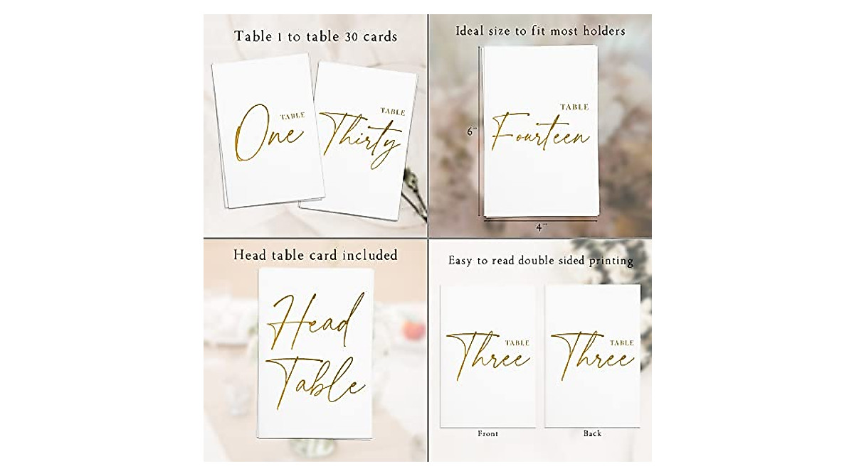 Elegant Gold Wedding Table Numbers - Set of 30