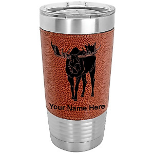 LaserGram 20oz Vacuum Insulated Tumbler Mug, Moose, Personalized Engraving Included (Faux Leather, Basketball Style)