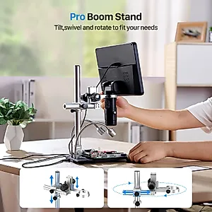 TOMLOV DM602 Pro 10.1" HDMI Digital Microscope 2000x, Pro Boom Arm Stand, LCD Soldering Microscope with 3 Lens, Adults Microscope for Electronics Repair, Coin Microscope Ring Light, PC Compatible, 64G
