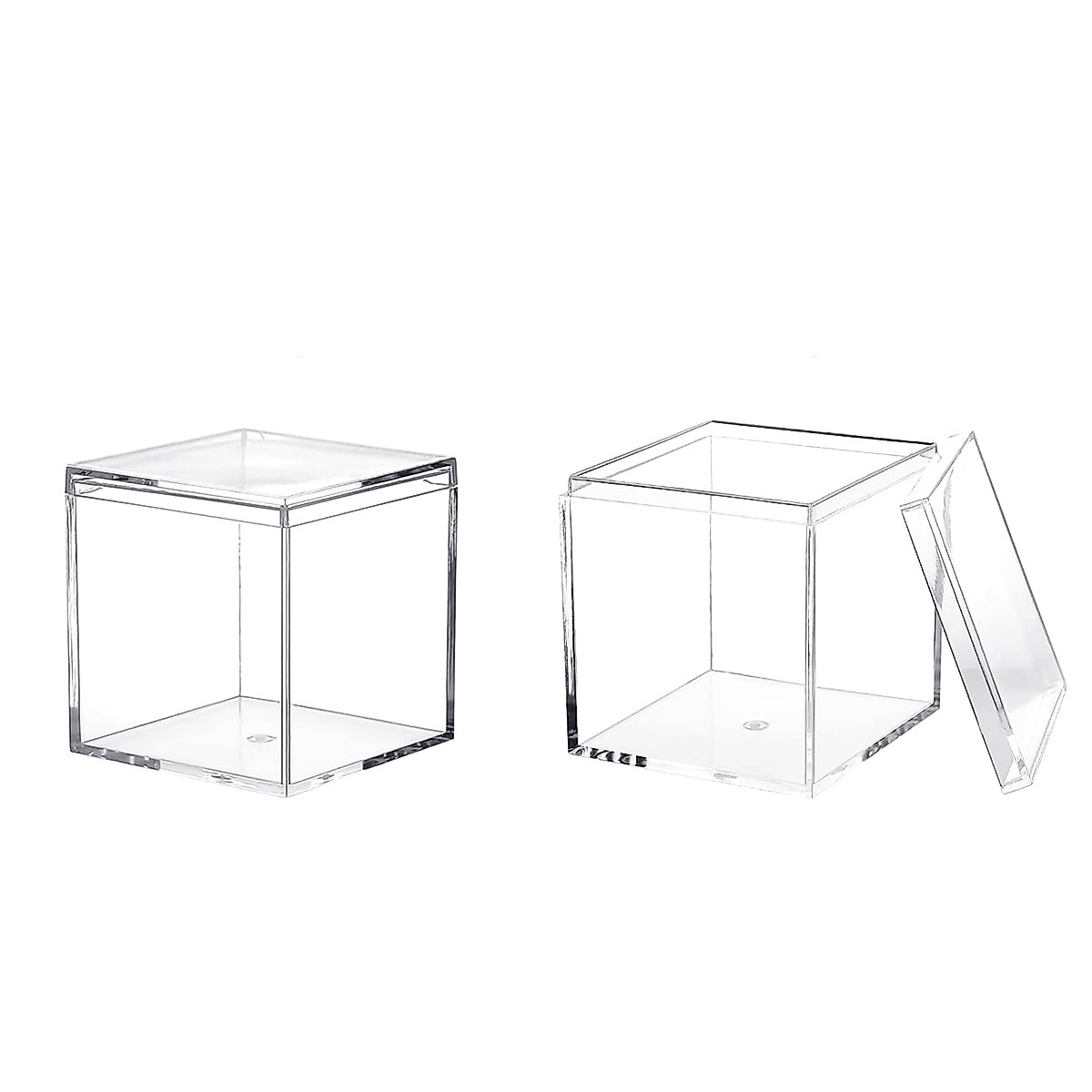 Dayaanee Small Acrylic Box Clear, 2Pcs Plastic Square Cube Containers with Lid Storage Box 2.2x2.2x2.2Inch/55X55X55mm for Candy Pill and Tiny Jewelry