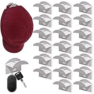 JULMELON 20 Pieces Adhesive Hat Hooks, Minimalist Design Hat Organizer for Wall Hat Holder Hat Racks for Baseball Caps Display, No Drilling, Strong Hold Hat Storage(White)