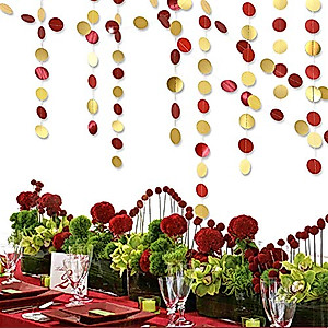 Gold Maroon Party Decorations Red Circle Dots Garland Streamer Hanging Backdrop for Wedding Birthday Engagement Bridal Shower Bachelorette Valentines Day Chinese New Year