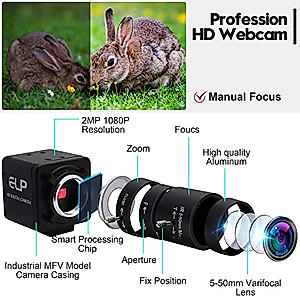 ALPCAM USB Camera VGA 100fps Webcam 10X 5-50mm Varifocal Lens USB Camera,2MP USB Zoom Conference Camera with CMOS OV2710 Sensor,Full HD 1080P UVC Webcame for Android Windows Mac Linux Raspberry Pi