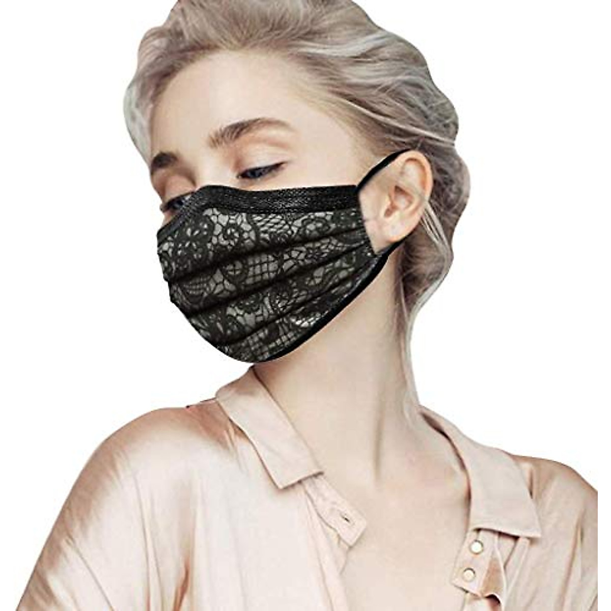 Disposable Face Mask, Adult Disposable Face Mask Fashion Lace Disposable Protection Three Layer Breathable (50 PCS)