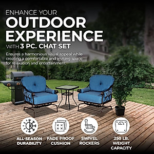 Four Seasons Courtyard Uptown 3 Piece Outdoor Bistro Patio Furniture Set with 2 Cushioned Metal Garden Chairs and Square Table for Front Porch Seating