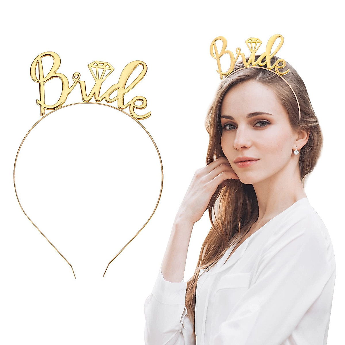 ASTER Bride to Be Set, Bride to Be Sash & Headband Tiara & Shoulder Length Veil Bachelorette Party Supplies Bridal Shower Decoration Accessories (White)