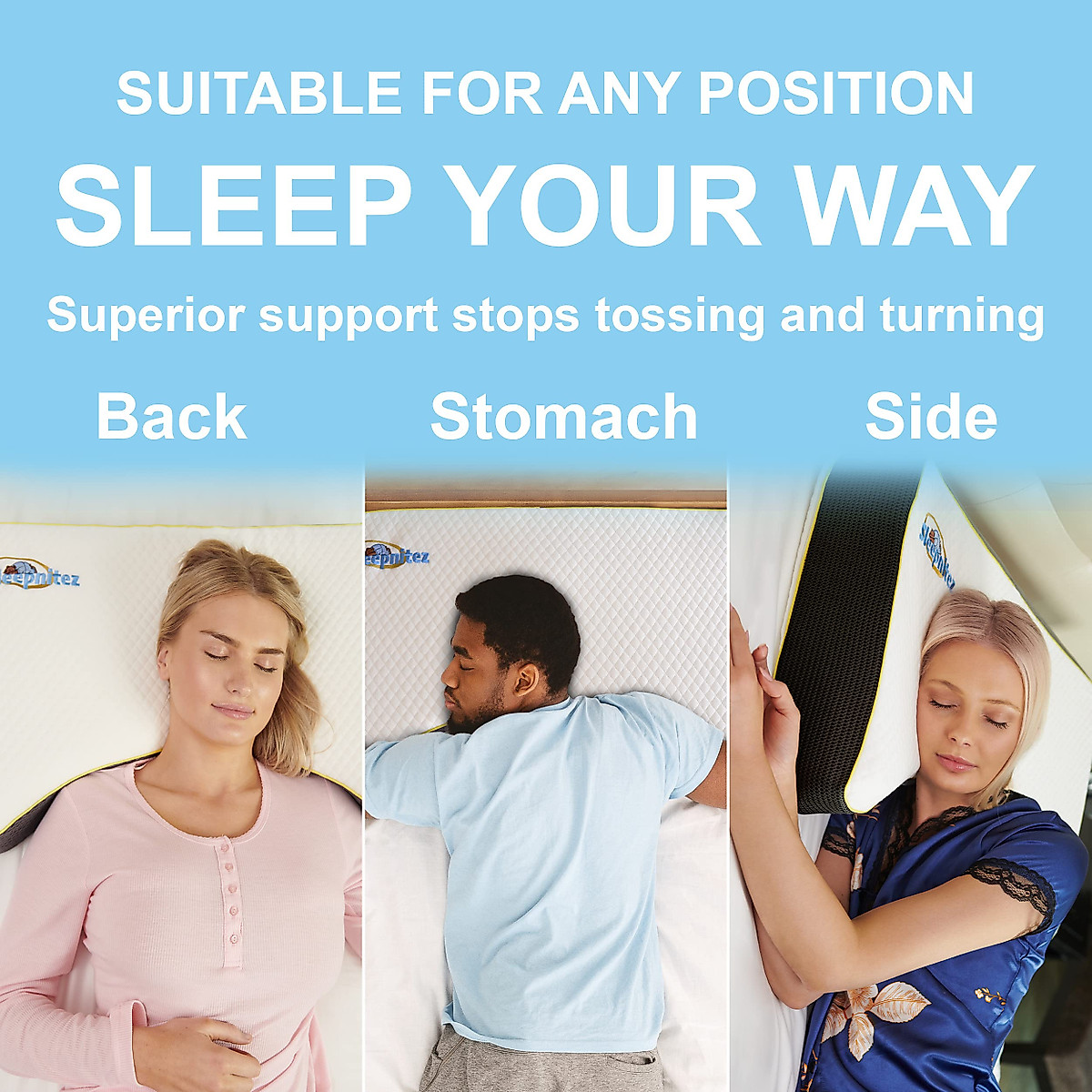 Sleepnitez Back and Side Sleeper Pillow for Neck and Shoulder Pain Cervical Neck Pillow with 3 Layers of Memory Foam Side Sleeping Pillow with Washable Tencel Cover