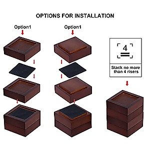 Stahala Bed Risers (Set of 8) Lifts Height 1",2",3" or 4",Solid Natural Wood Furniture Heavy Duty Leg Risers Lifts for Sofas Table Desk Chair Couches with Non-Slip Rubber Pad & Non-Slip Recessed Hole