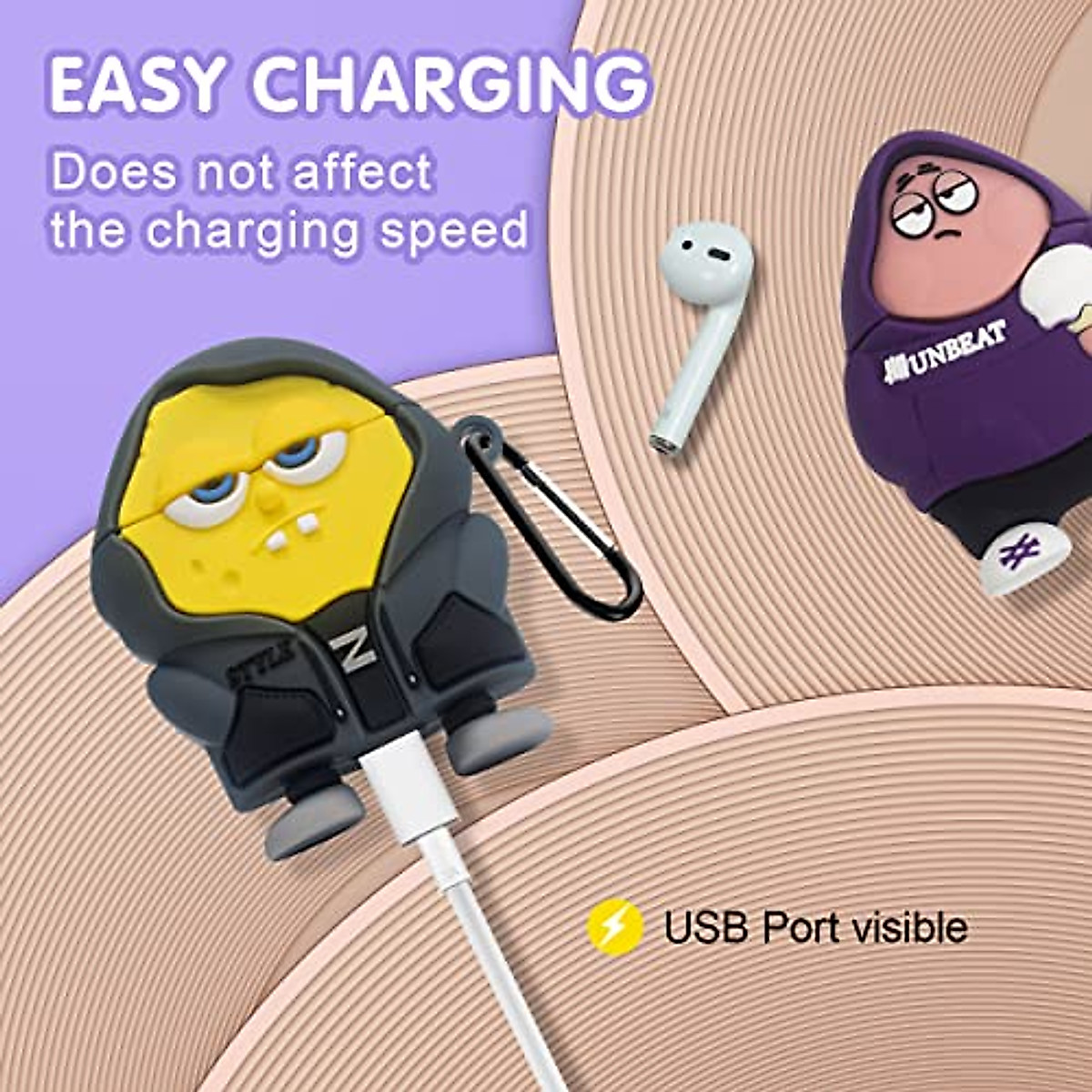 [2Pack] Cute AirPods Cartoon Character Case for AirPod 2/1, Unique Design Funny Fun Kawaii 3D Cartoon Characters Advanced Soft Silicone AirPods 2&1 Case Cover for Men Women