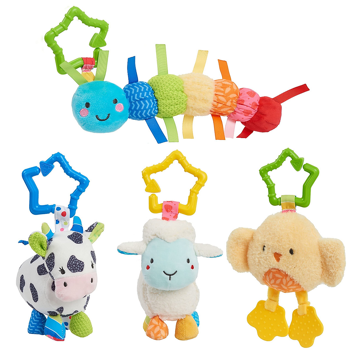 Early Learning Centre Blossom Farm Hanging Sensory Toy Plushie Bundle Includes Martha Moo, Lulu Lamb, Tweet Chick, and Cookie Caterpillar, Kids Toys for Ages 0+, Amazon Exclusive