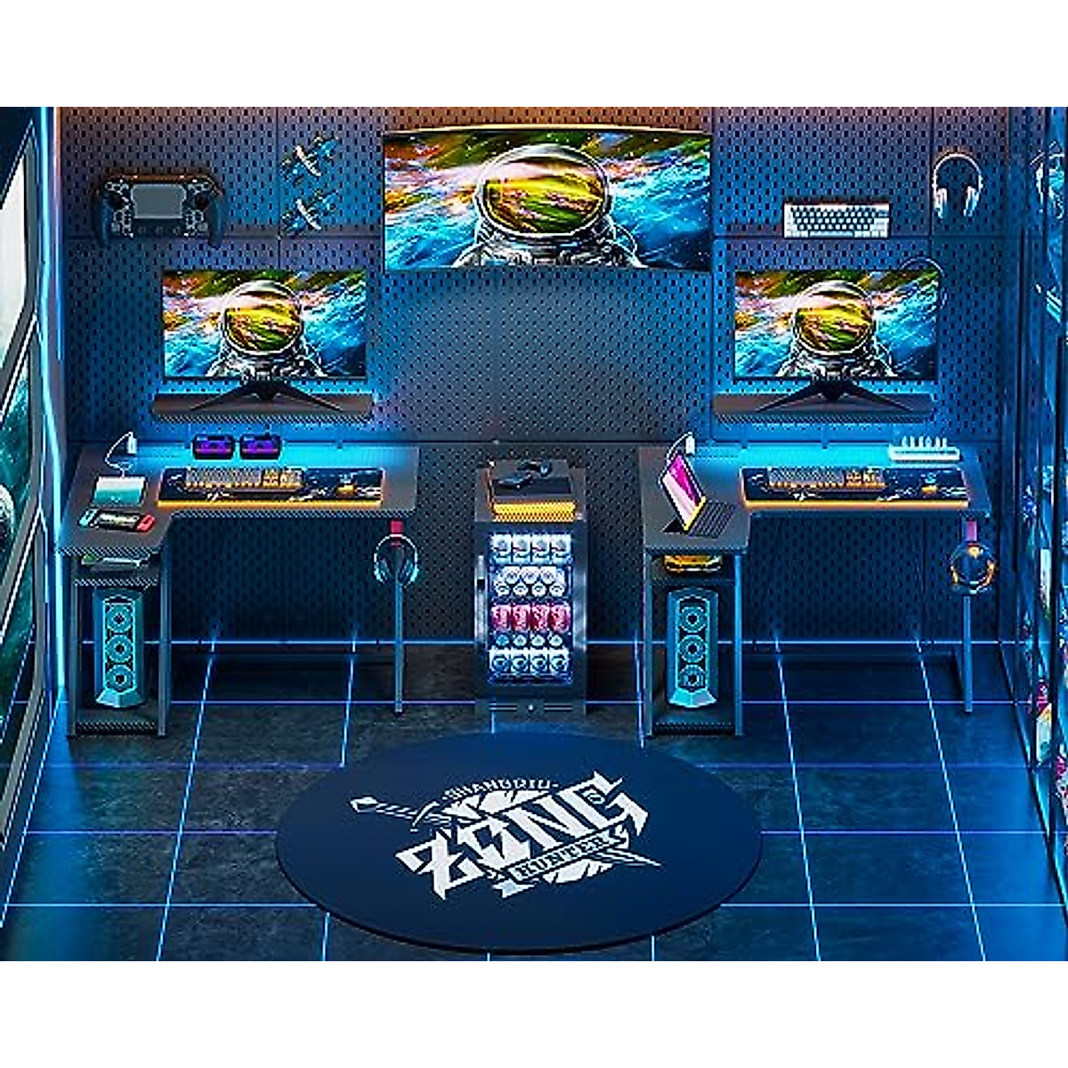 MOTPK L Shaped Gaming Desk with LED Lights & Power Outlets, Small Gaming Computer Desk 39inch with Storage Shelf, Corner Desk with Carbon Fiber Texture, Gamer Desk Gaming Table, Black