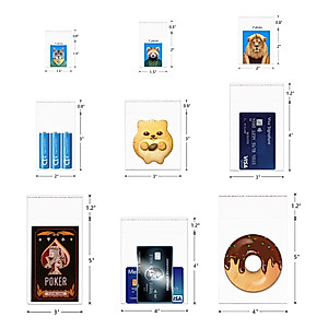 1000pcs 3" x 4" Cellophane Adhesive Bags Clear Self Sealing Earring Bags Small Cello Bags 1 Mil for Jewelry Soap Candies Bakery Candle Cookie Card (9 Sizes to Choose from)