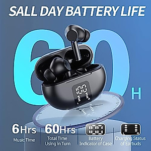 Wireless Ear Buds Bluetooth Earbuds, 60H Playtime LED Display Charging Case Bluetooth 5.3 Headphone with Mic, Noise Cancellation Stereo Sound, IPX5 Ear Buds for iPhone/Samsung/Android/iOS
