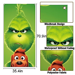 Nepnuser Grinchmas Door Cover Christmas Green Elf Decoration Winter Holiday Party Backdrop Door Hanging Banner