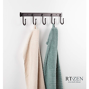 RTZEN Wall Hooks for Hanging - 5 Hook Farmhouse Decor Coat Rack Wall Mount - Heavy Duty Hanging Towel Racks for Bathroom or Purse Hanger Hat Organizer - Stylish Hooks for Hanging Coats