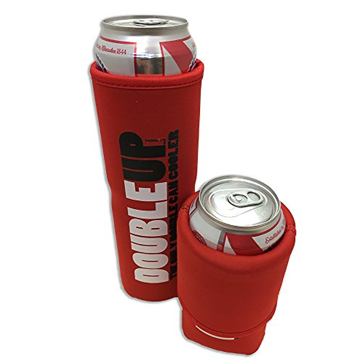 DoubleUp, Double Can Cooler (Red) – The Can Cooler that Holds Two Cans – Perfectly Fits Two 12oz or Two 16oz Cans in this Double Can Coolie.