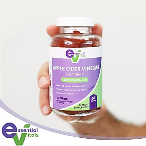 Essential Vitals - Apple Cider Vinegar Gummy Vitamins - 60 Count - (Vegan, Gluten-Free, Non-GMO, Vitamin B6, B12, Beetroot, Pomegranate)