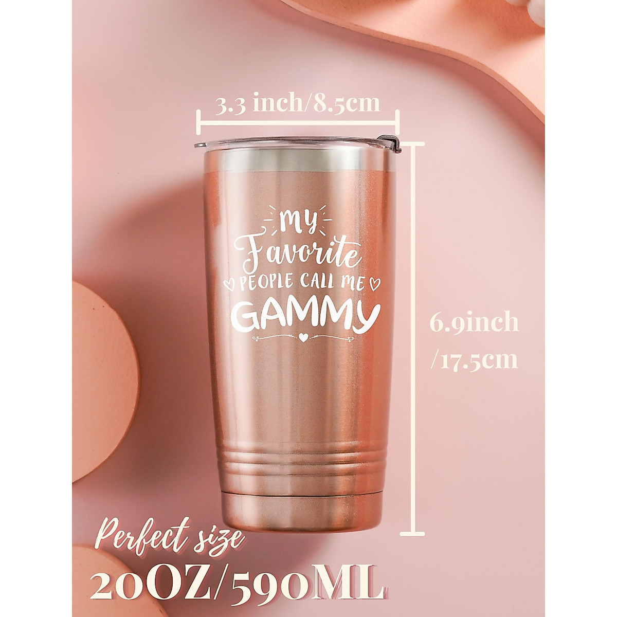 Onebttl Gammy Gifts for Grandma, Insulated Stainless Steel Wine Tumbler with Lid, For Grandma on Birthday, Mother’s Day, Christmas gifts, Rose Gold, (20 oz) My favorite people call me Gammy