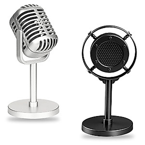 lyfLux 2 pcs Retro Decor Microphone Prop, Toy Microphone, Vintage Decor, 2 Models Plastic Microphone, Vintage Microphone, Party Decoration, Photography Props, Shooting Background(Silver and Black)
