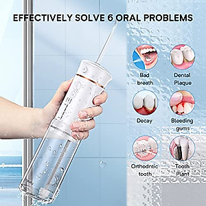 Water Flosser Cordless - ENPULY Portable Water Teeth Cleaner Pick with 3 Cleaning Modes & 5 Pressure Modes, 5 Jet Tips, IPX7 Waterproof, Rechargeable Oral Irrigator for Braces Bridges Tooth Care,White