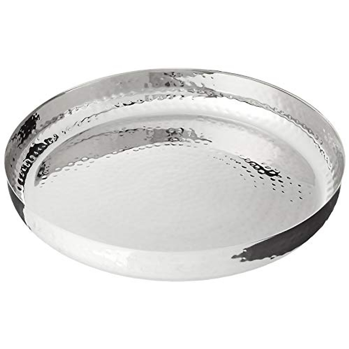 Elegance Hammered Stainless Steel Round Tray, 13", Silver