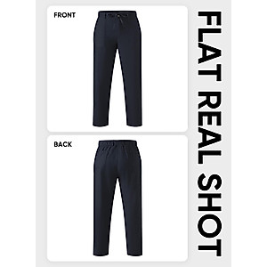 JMIERR Mens Casual Linen Pants Loose Fit Straight Legs Lightweight Elastic Waist Drawstring Trousers Summer Beach Yoga Pant Baggy US 34(M) Blue