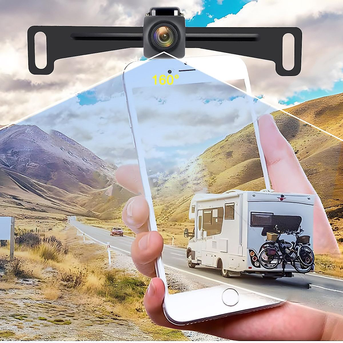 YEOIZO License Plate Wireless Backup Camera, 720P HD Back up Cameras for car, Front/Rear View Reverse Cam, 160° View Angle for iPhone iPad Android Smart Phones Tablets, Support Double Band WiFi