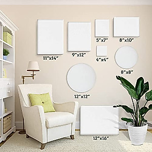 24 Pack Canvases for Painting with 4x4", 5x7", 8x10", 9x12", 11x14", 12x16", Round Canvas with 12x12", 8x8", 3 of Each, Painting Canvas for Oil & Acrylic Paint.