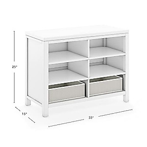 MARTHA STEWART Crafting Kids' Double Open Storage - Creamy White: Wooden Shelving with Bins, 6 Compartment Art Supply Organizer for Playroom