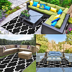 Universe Green Outdoor Rug 5'x8', Outdoor Plastic Straw Rug, Reversible Mats, Area Rug Decor, Waterproof, Portable, Camping Mat Black