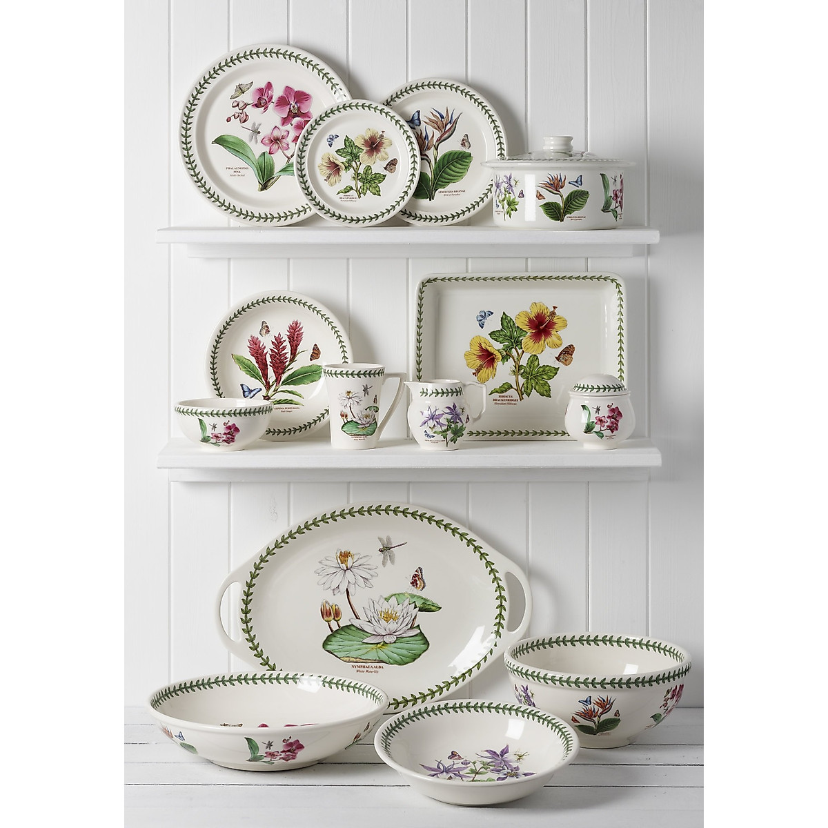 Portmeirion Botanic Garden Low Serving Bowl | 10.5 Inch Pasta Bowl with Assorted Motifs | Made in England from Fine Earthenware | Microwave and Dishwasher Safe