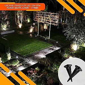 DEMASLED 2pcs Metal Ground Stake for 10W - 20W LED Flood Light Holder 6.6 in - 16.8cm for Outdoors Gardens and Yard