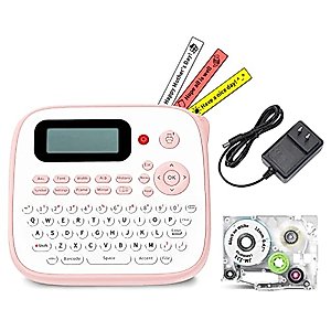 Labelife Label Maker Machine, Portable Label Maker D210S, QWERTY Keyboard, One-Touch Keys, Easy-to-Use, Handheld Labeler with Label Maker Refill and Adapter, for Home Office School Organization, Pink