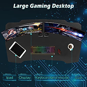 Dkelincs 47 inch Gaming Desk Z-Shaped Computer Desk PC Computer Table Home Office Desk Ergonomic Gamer Workstation with Headphone Hook, Blue