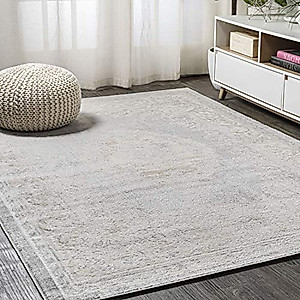 JONATHAN Y MDP401B-8 Rosalia Cottage Medallion Indoor Area-Rug Vintage Bohemian Easy-Cleaning Bedroom Kitchen Living Room Non Shedding, 8 ft x 10 ft, Ivory/Gray
