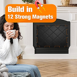 Magnetic Fireplace Draft Cover, Fireplace Blocker Blanket for Heat Loss, Indoor Fireplace Draft Stopper with 12 Magnets for Iron Fireplace Frame, Fireplace Blanket for Insulation Black 36" W x 32" H