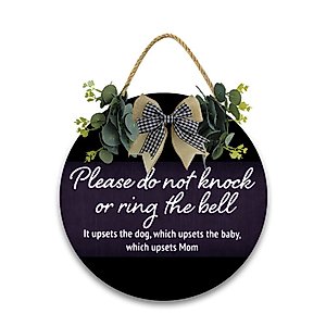 Lefangovs-Baby Sleeping Sign for Front Door 12x12 Baby Sleeping Sign Plaque,Round Vintage Wooden Door Hanger for Baby Room,Nursery for Front Door Sign