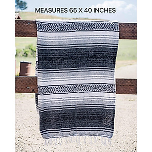 Benevolence LA Authentic Handwoven Mexican Blanket | Yoga Blankets, Outdoor, Picnic, Beach, Camping | Equestrian Saddle | Serape 50x70 inches - Gray, Pack of 1