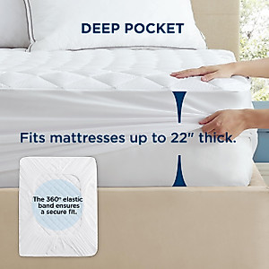 Bedsure King Mattress Protector, Quilted Waterproof Mattress Pad with Deep Pocket up to 22 Inches, Soft Breathable Noiseless Bed Cover, Topper Bed King White for Home, Bedroom, Hotel - White