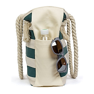 Malirona Large Beach Travel Tote Bag Canvas Shoulder Bag with Cotton Rope Handle (Green Stripes)