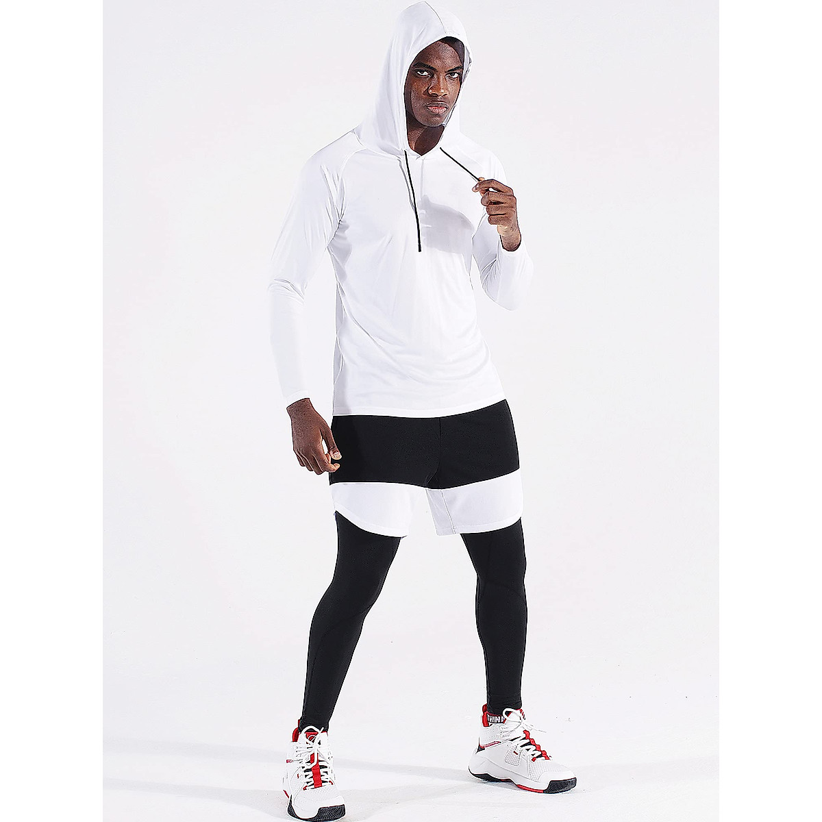 CADMUS Men's Workout Long Sleeve Fishing Shirts UPF 50+ Sun Protection Dry Fit Hoodies,1 Pack,096,White,Large