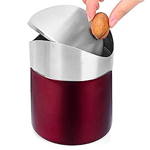 JILLICK Mini Trash Can with Lid, Brushed Stainless Steel Small Tiny Mini Trash Bin Can, Mini Countertop Trash Cans for Desk Car Office Kitchen, Swing Top Trash Bin 1.5 L/0.40 Gal (Red)