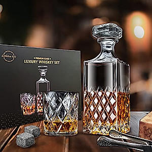 Lighten Life Whiskey Decanter Set,Italian Style Decanter Set with 4 Glasses in Gift Box,Crystal Bourbon Decanter Set for Scotch,Liquor,Whiskey Decanter Set for Men and Women