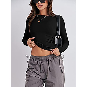 ANRABESS Women Long Sleeve Crop Top Basic Tees Tight Fitting T-Shirt Trendy 2023 Fall Shirts Undershirts Sexy Casual Going Out Cropped Tops 1029heise-S Black